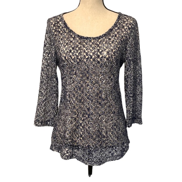 JM Collection | Tops | Navy And White Lace Top | Poshmark